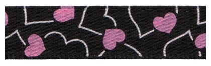 Лента атласная 10 мм "Gamma" ALP-102 с рисунком 22.8 м H14/113 сердечки/черный