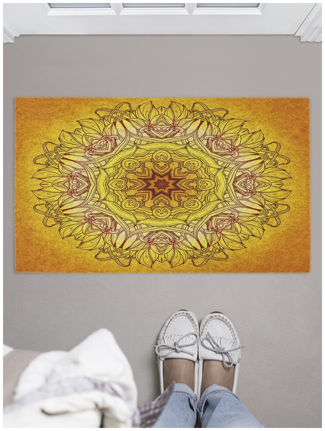 Коврик придверный в прихожую с принтом "Солнечный орнамент" 45 на 75 см , JoyArty