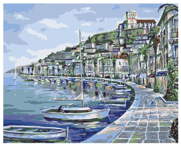 Лодки у набережной Раскраска по номерам на холсте Живопись по номерам