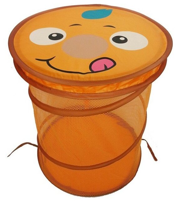 Корзина для игрушек "Смайлик" 38х45 см, тканевая - нейлон и сетка, прозрачная, складная, с крышкой