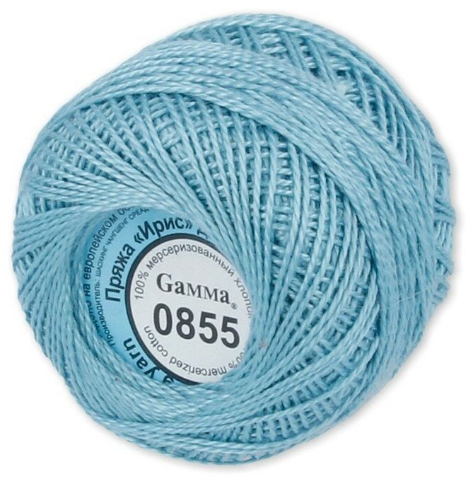 Пряжа "Gamma" Ирис 100% хлопок 10 г 82 м №0855 бирюзово-голубой