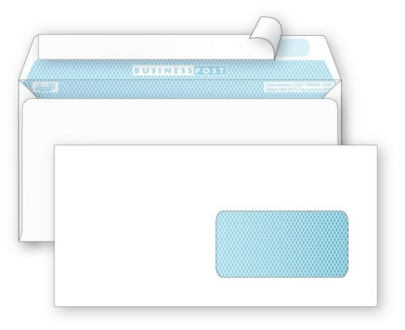 Конверты бел. прав. окно Е65 110x220 80гр. силикон 1000шт/уп, упак