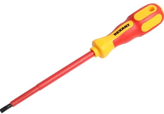 Отвертка шлицевая Rexant диэлектрическая SL 5х125 мм до 1000 В с двухкомпонентной рукояткой