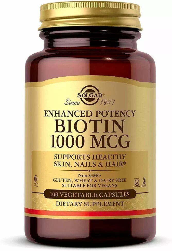 Solgar Biotin 1000 mcg (Enhanced Potency), 100 vcaps