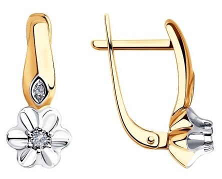 Серьги, комбинированное золото, 585 проба, бриллиант