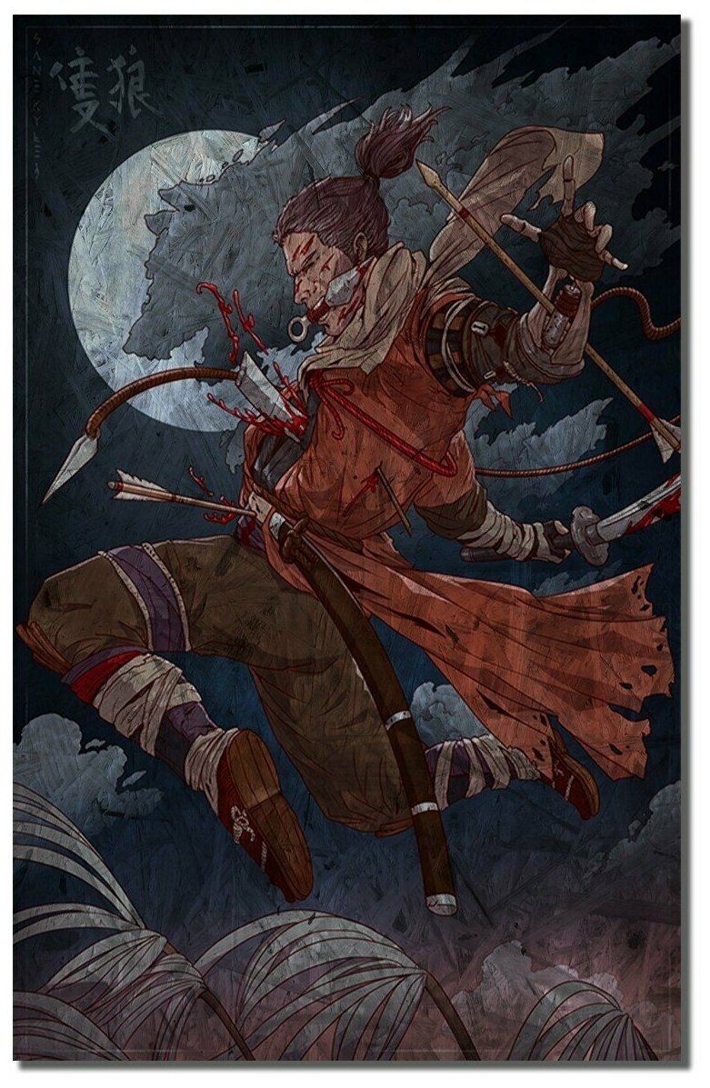 Картина интерьерная на рельефной доске, рисунок игра Sekiro Секиро - 6576 В