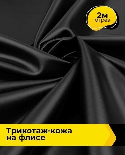 Ткань Трикотаж-кожа на флисе для шитья одежды и рукоделия, отрез 2 м*140 см, цвет черный