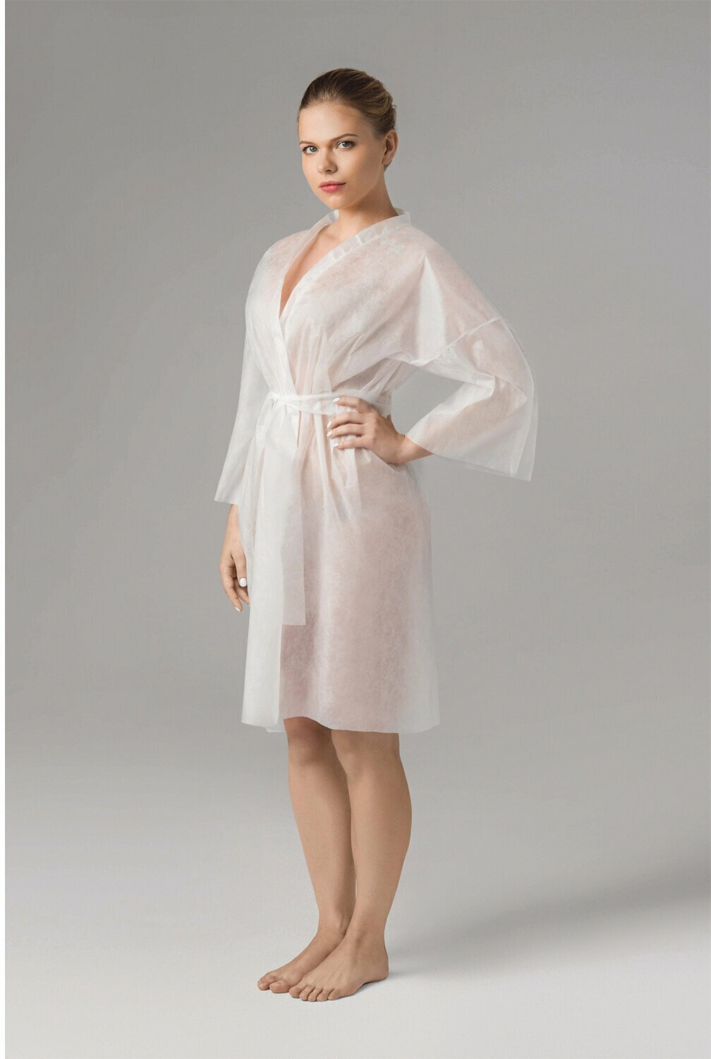 Упаковка 2 шт. Халат-кимоно с рукавами белый чистовье, комплект 5 шт, СМС, 02-189