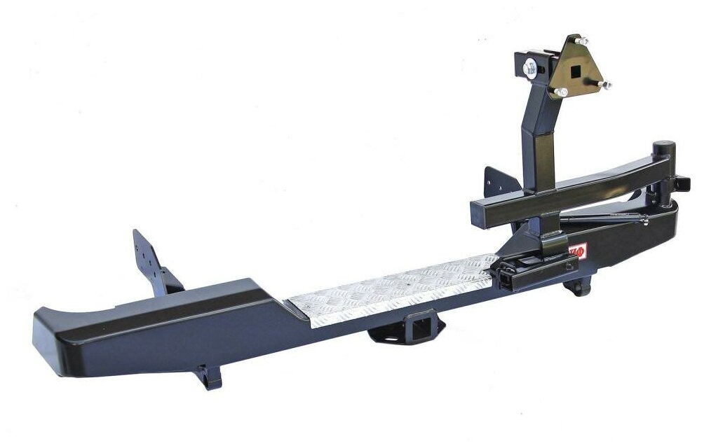 Бампер РИФ силовой задний Mitsubishi L200 2005-2015 (кузов 1350 мм) с квадратом под фаркоп, калиткой, подсветкой номера