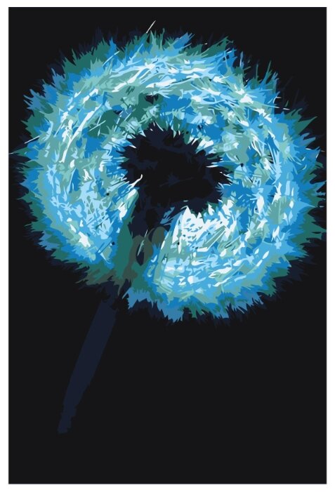 Одуванчик в синих тонах Раскраска картина по номерам на холсте