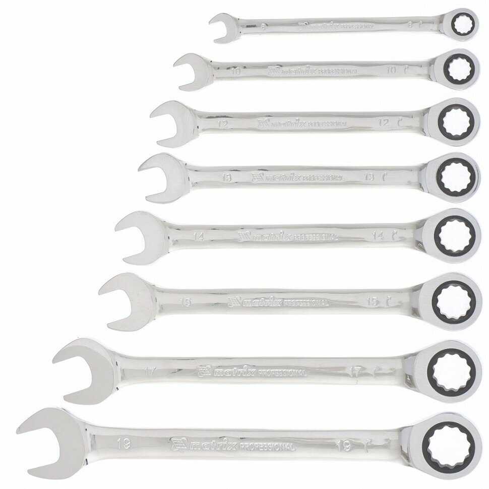 Набор ключей комбинированных, трещеточных 8 шт Matrix, арт.14513