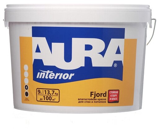 Краска влагостойкая Aura Interior Fjord база А белая 9 л