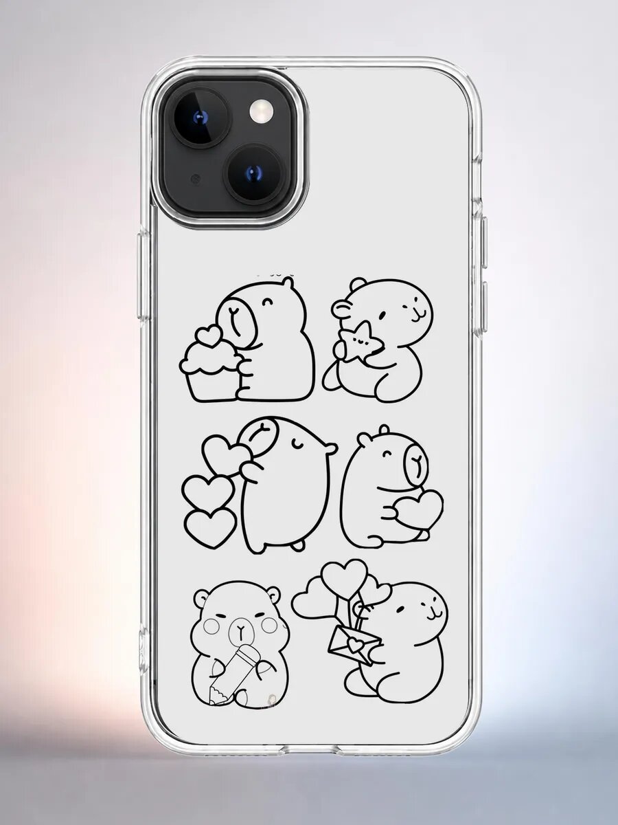 Чехол iPhone 13 капибары с сердечками силиконовый