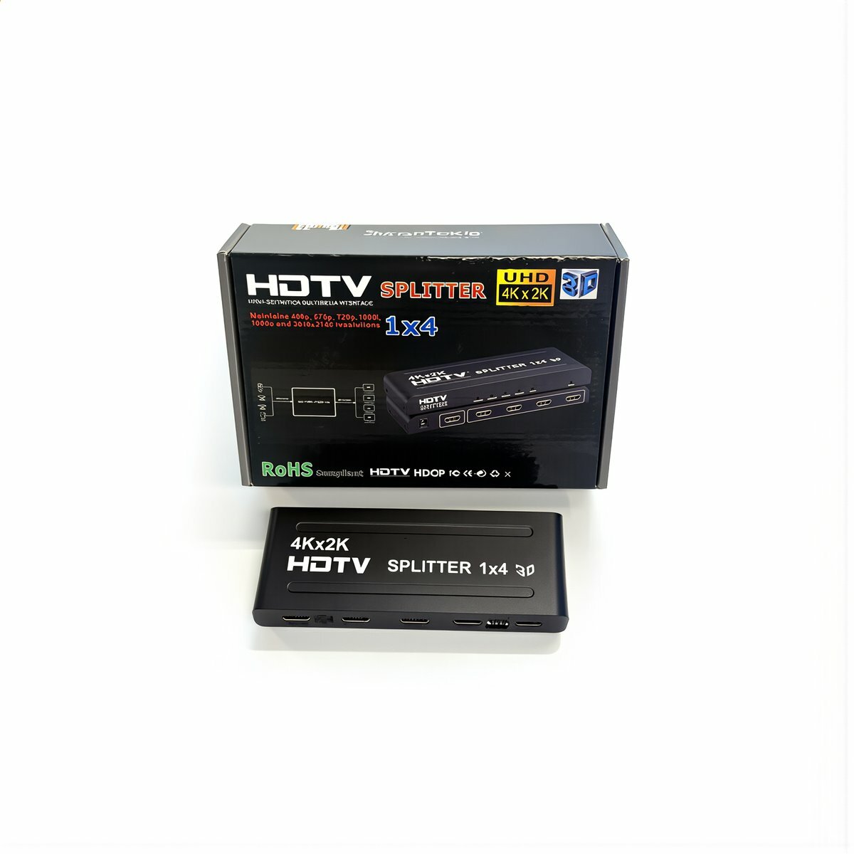 Разветвитель сигнала для мониторов HDMI 1 вход 4 выхода 4K 2K 3D одновременно транслирует видео, С блоком питания Великобритании UK