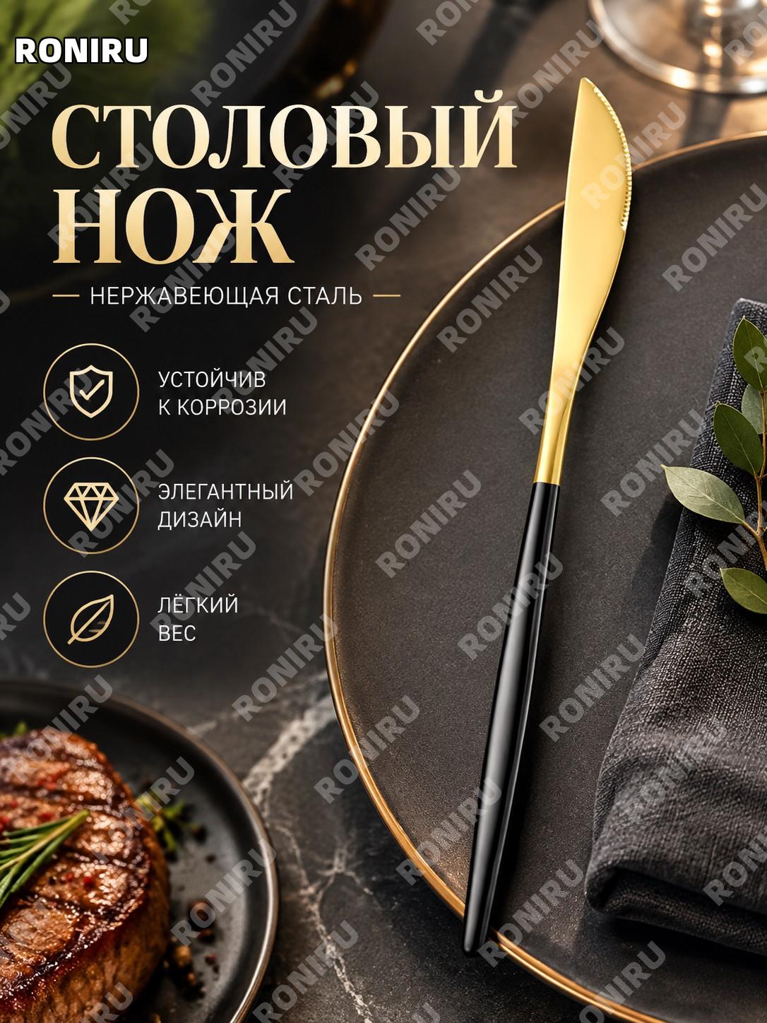 Столовый нож черно-золотой из нержавеющей стали, нож для сервировки стола, ресторана и дома, для кухни и банкетов