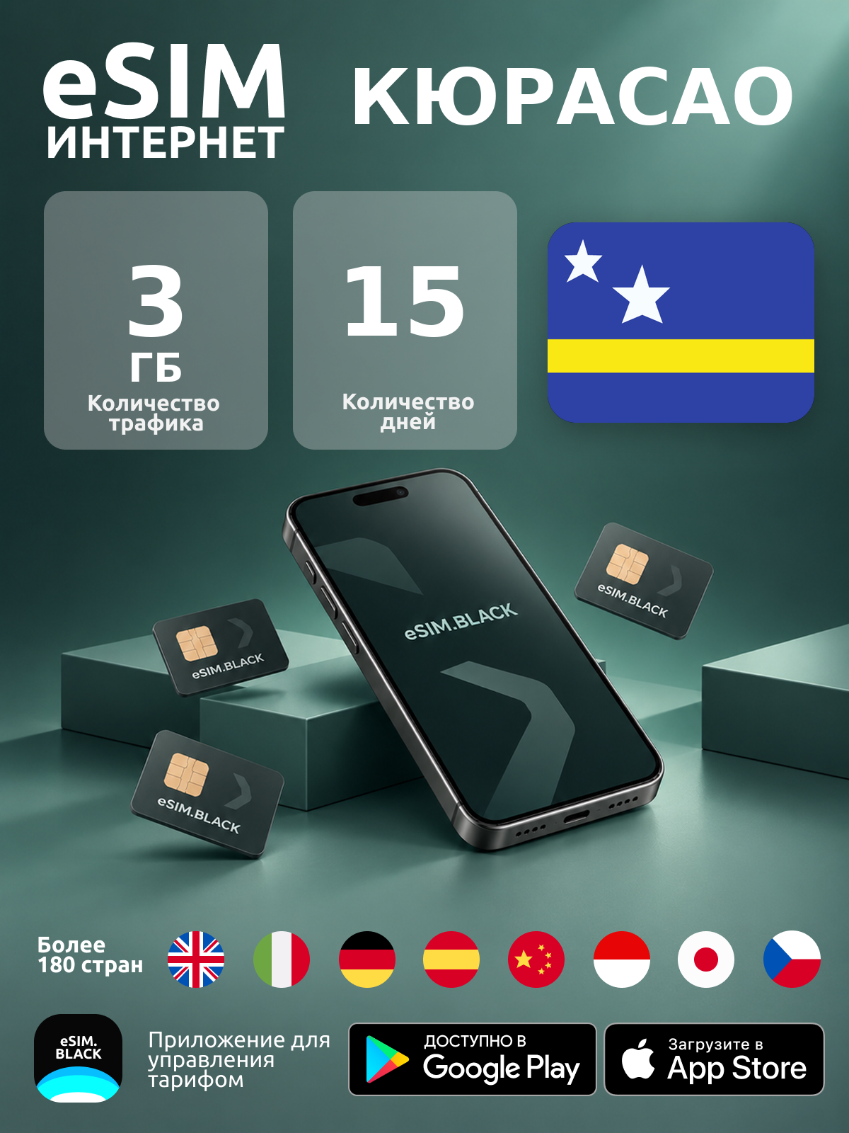 Кюрасао/15 дней/3 ГБ - eSIM для мобильного интернета ( iPhone | Android ).