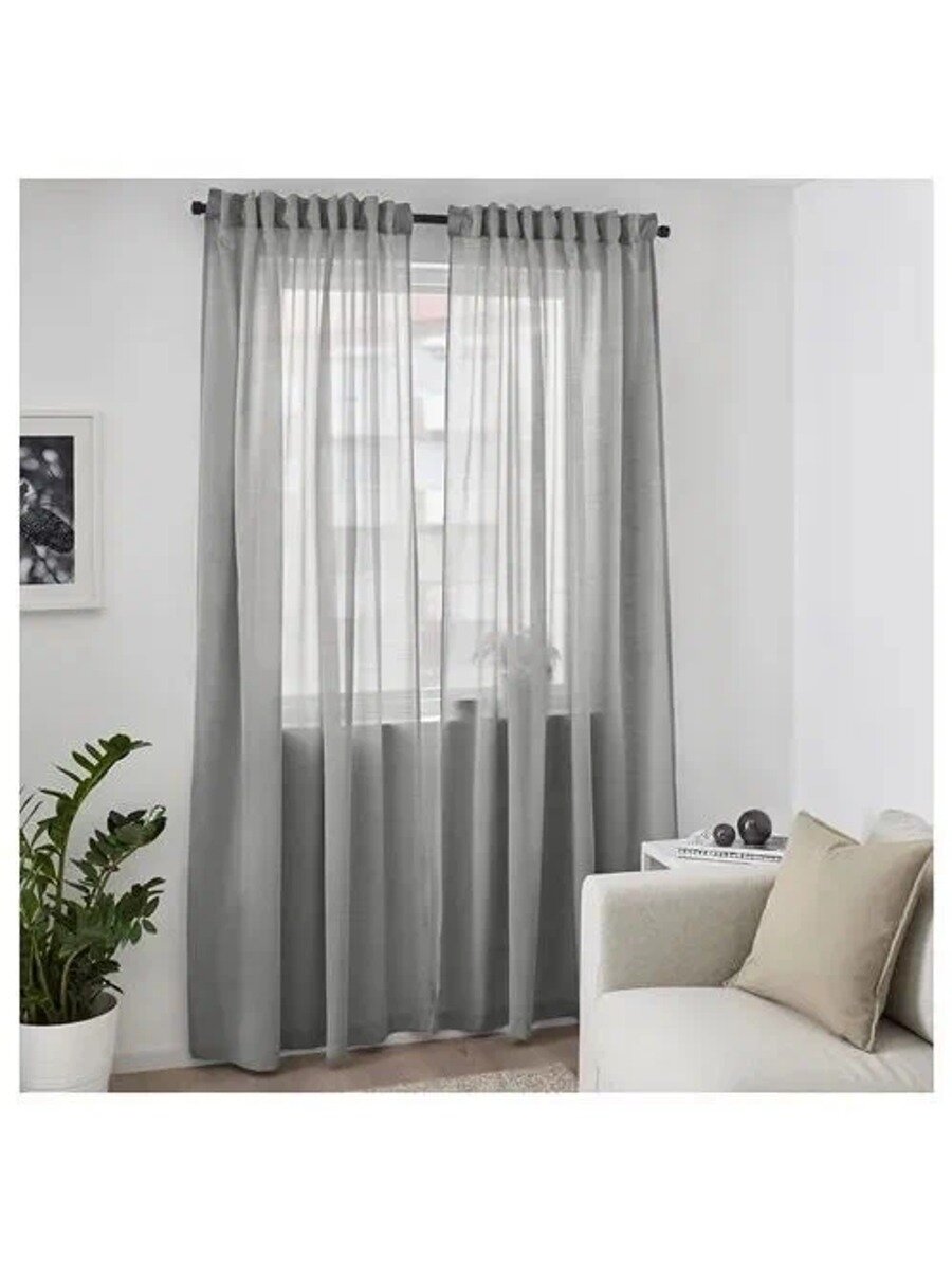 IKEA Тюль 145x300 см серый стандартная модель серии классическая модель серии