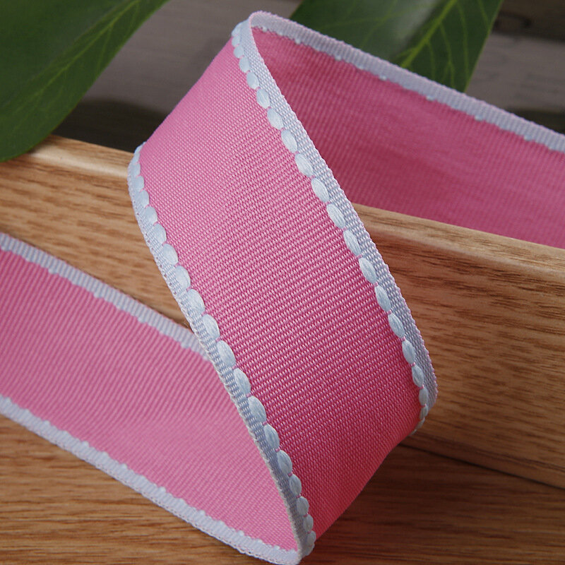 Репсовая лента с двойными точками дляDIY, бантов, украшений, обуви, подарков и цветов - розово-красная 7мм 200 ярдов