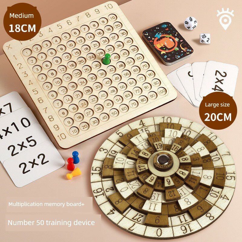 Деревянный диск с числами 20 см + доска для умножения 18x18 см, обучающий комплект для детей