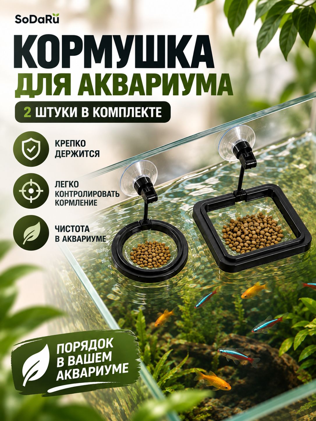 Кормушка для рыб в аквариум, кормушка для аквариумных рыбок на присоске, квадратная, для сухого корма