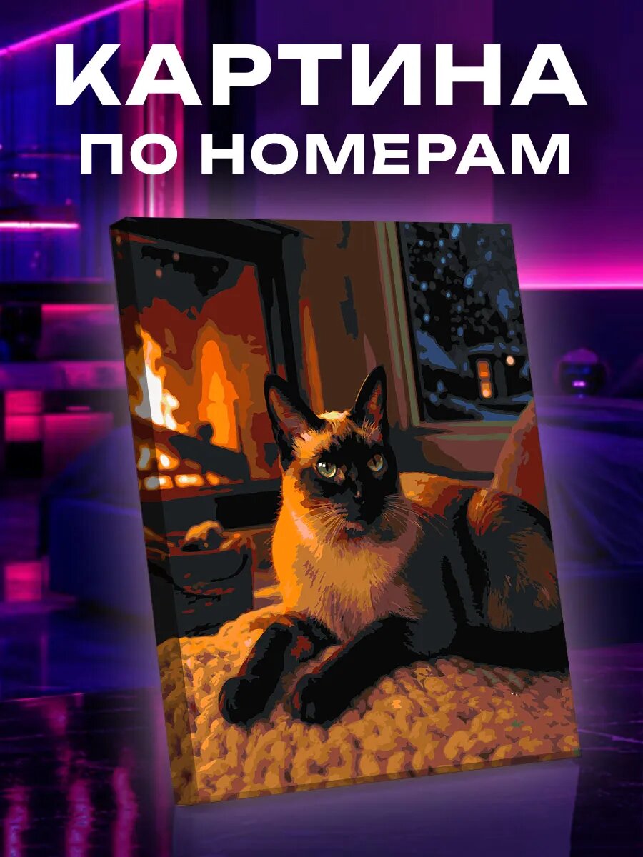 Картина по номерам Сиамская кошка у камина