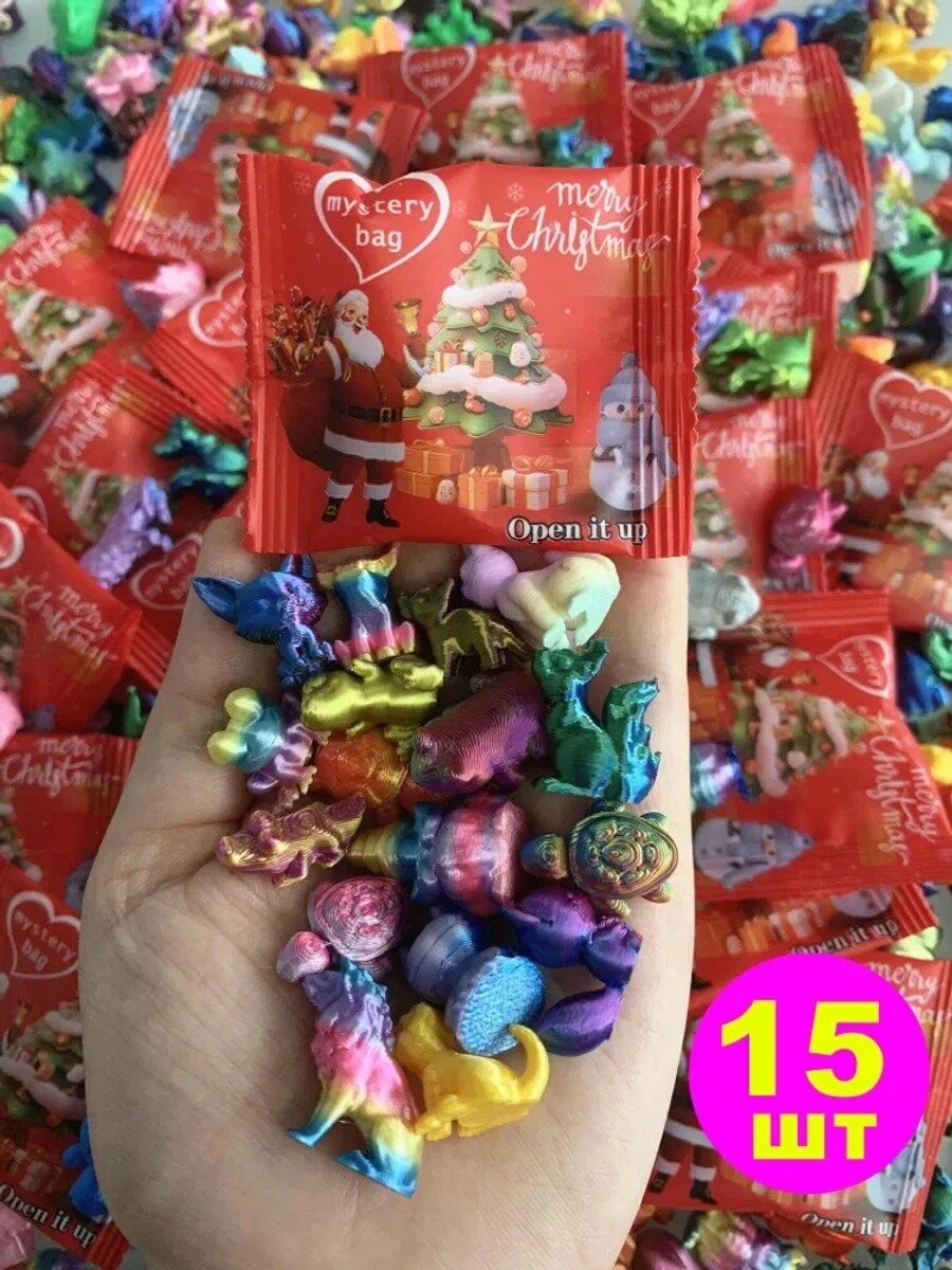 15 шт, Фигурки животных с 3D-печатью, микроландшафтные украшения, мешочки-слепые, Рождественский подарок