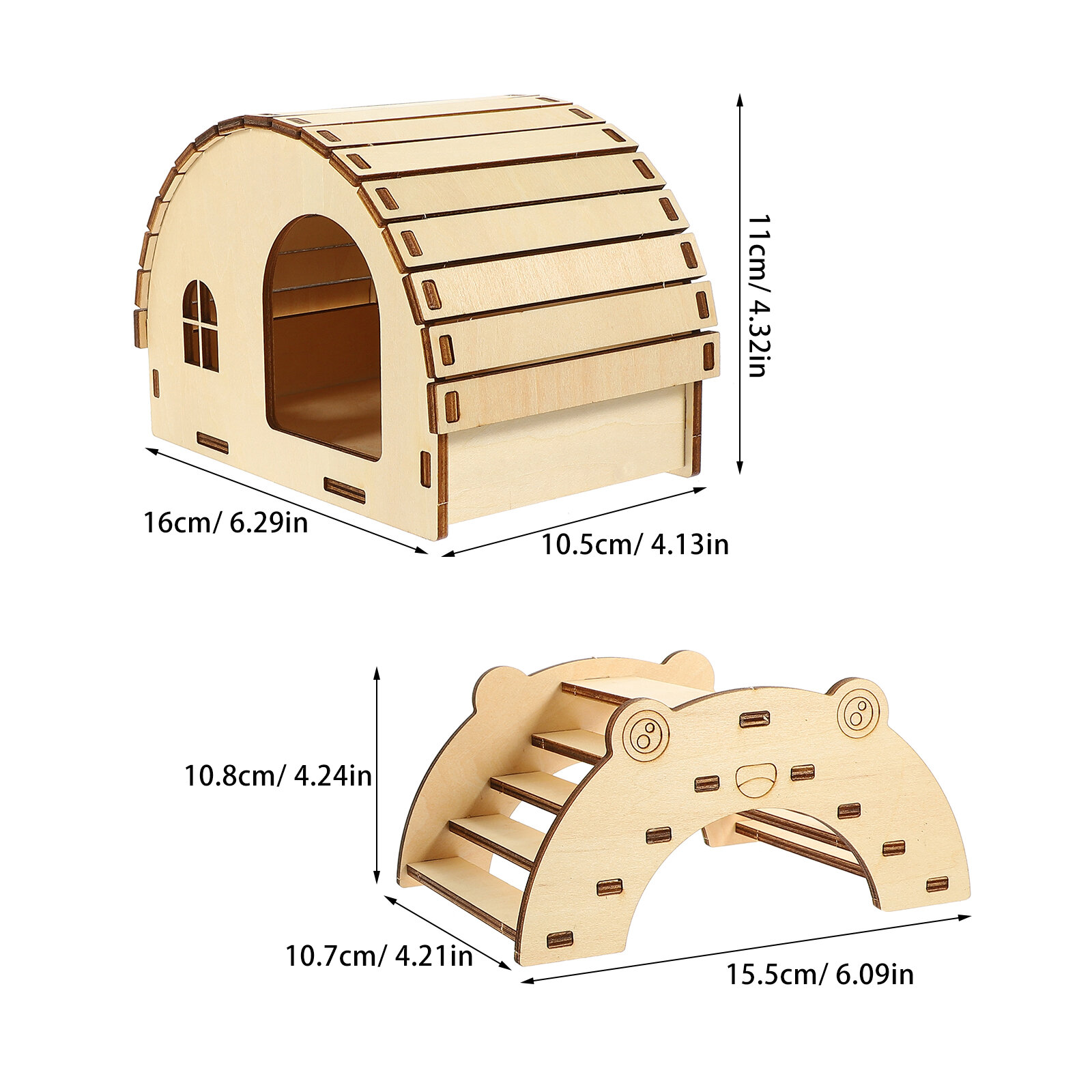 Домик для хомячков из дерева, уютное жилище 16.00x11.00x10.50 см, комплект из 2 штук