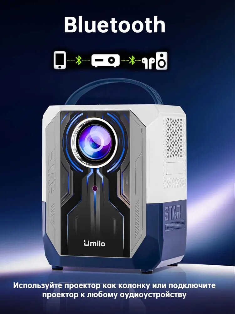 Umiio Project Проектор Проектор LUMILEO Q5 Full HD 1080p Android TV, Портативный Smart с Wi-Fi 5G, HDMI, Для дома, дачи, офиса, 3LCD, голубой