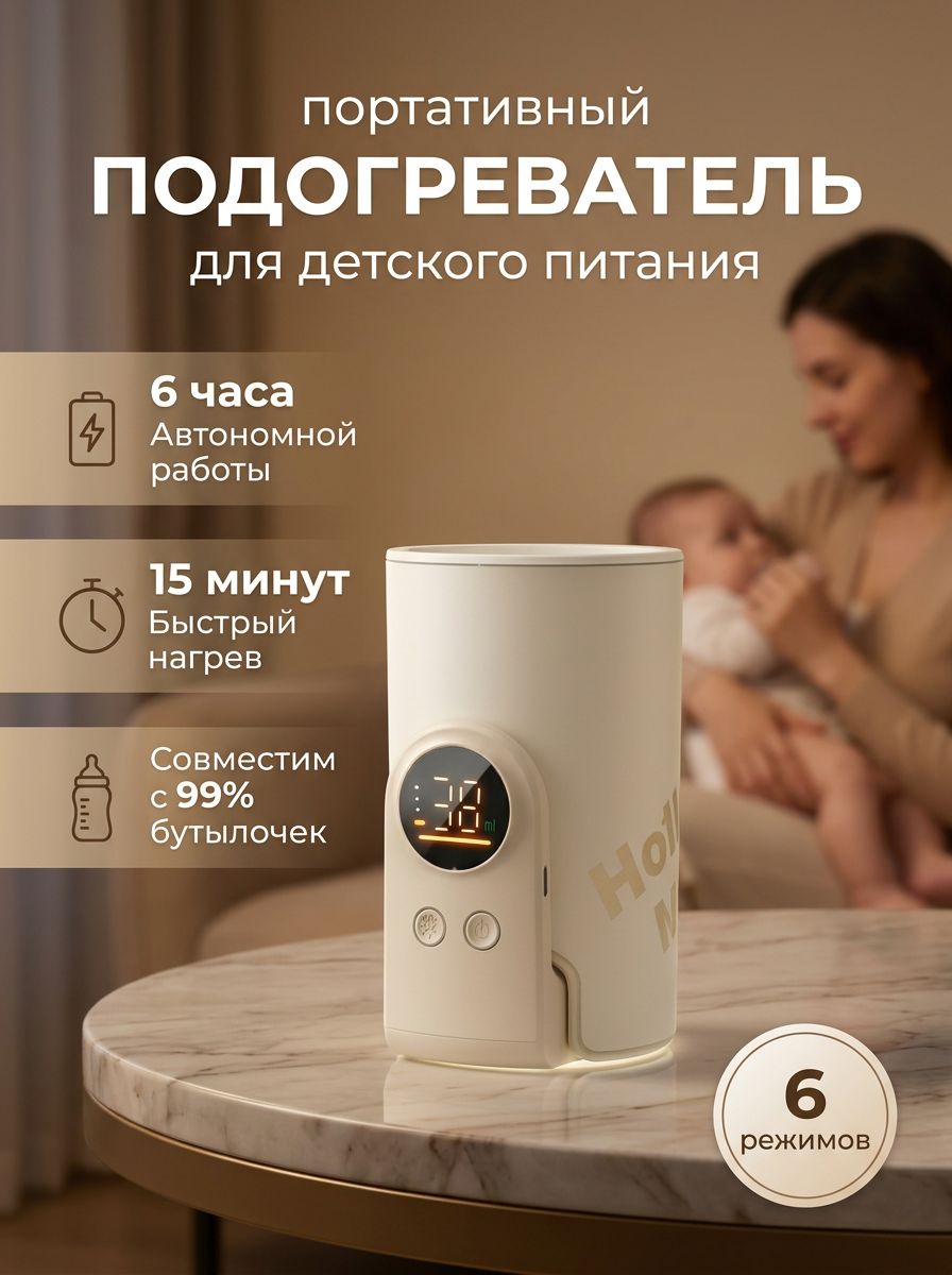 Портативный беспроводной подогреватель для бутылочек, нагреватель молока с аккумулятором 6000 мАч