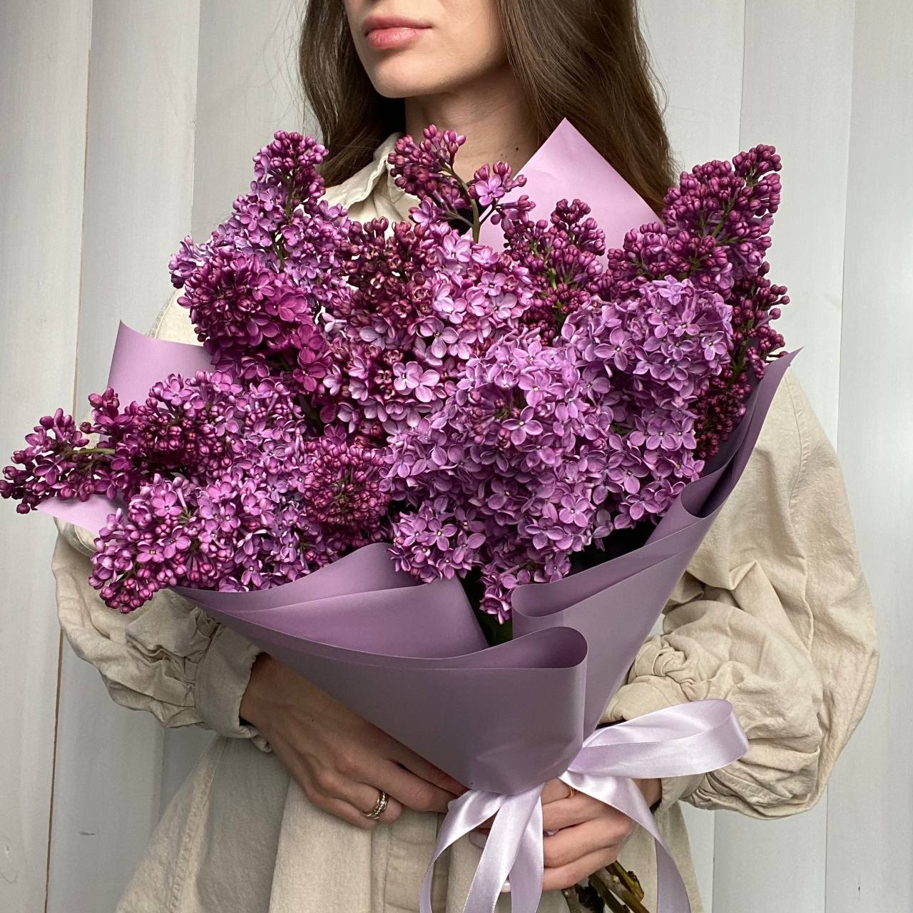 Букет Ver Flowers, сирень, в фиолетовой упаковке, 35 см, без упаковки