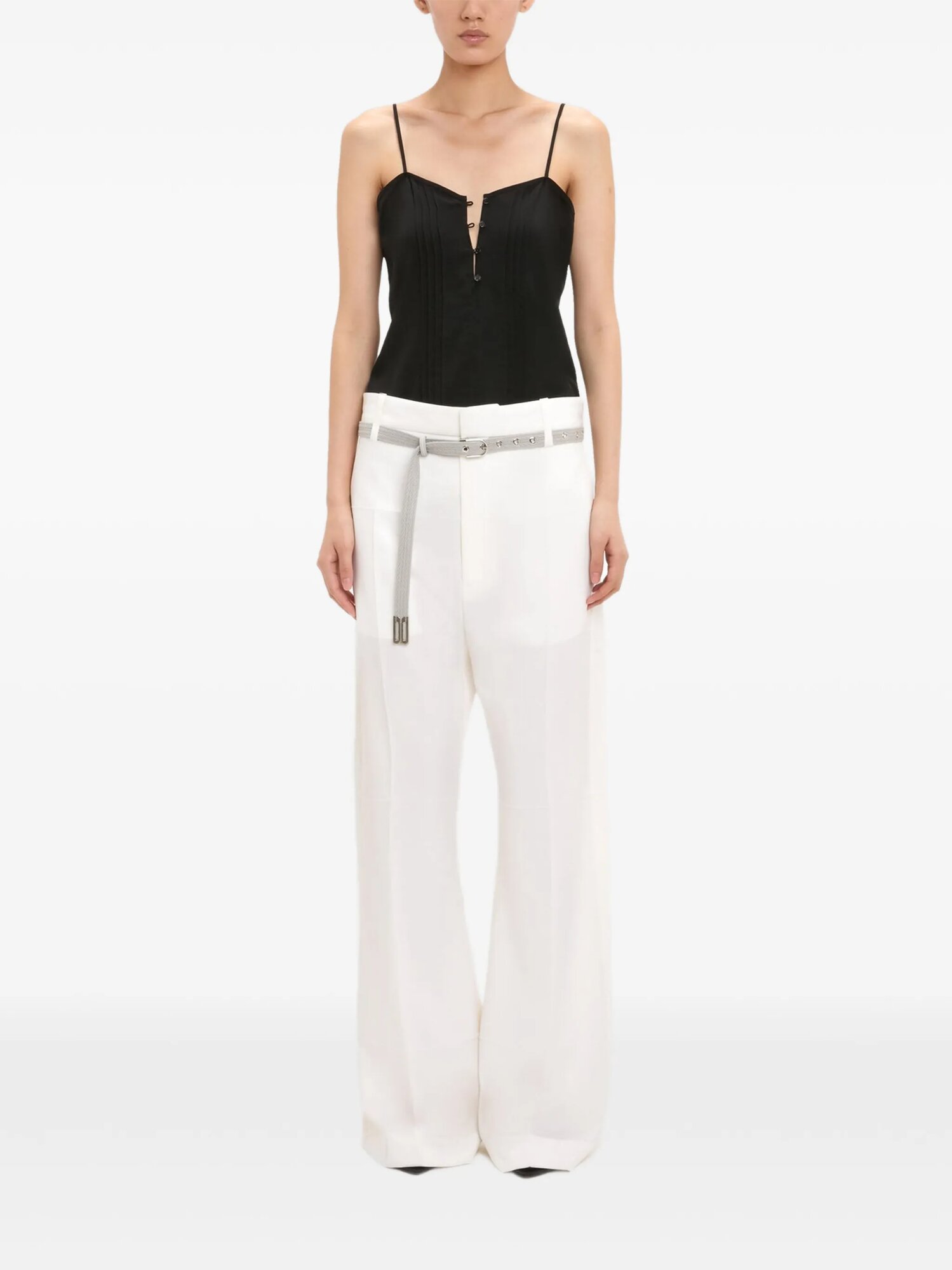 Брюки Victoria Beckham Straight-leg folded trousers, размер 12, бежевый/белый — фото 1