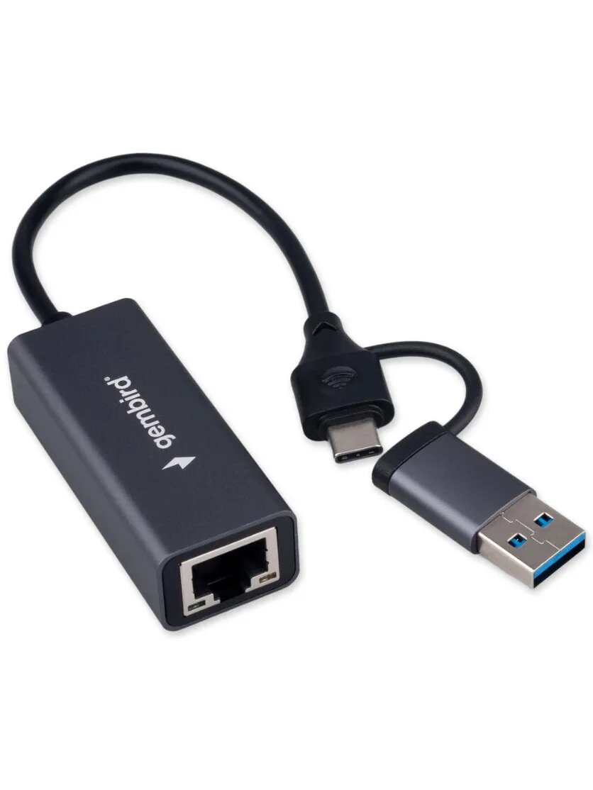 Сетевой адаптер Gembird NIC-U7 Ethernet, USB 3.0 + Type-C - Gigabit Ethernet adapter, алюминий, RTL8153