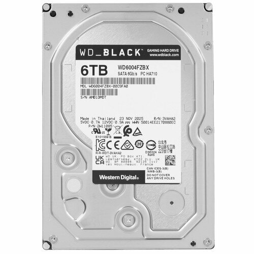 Жесткий диск Western Digital 3.5" WD Black 6 ТБ, SATA III, 256 Mb, 7200 rpm CMR (WD6004FZWX)