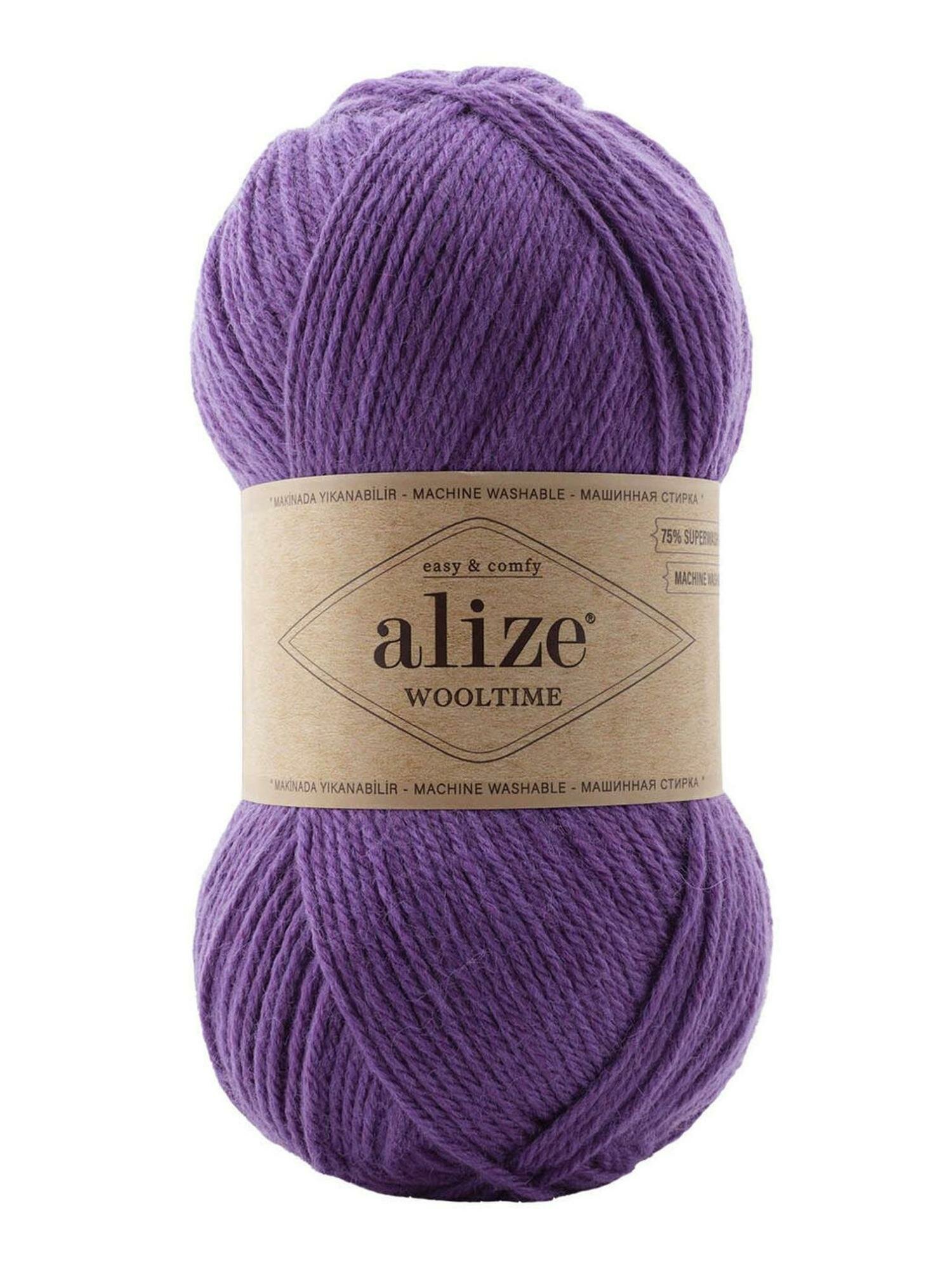 Пряжа Wooltime, Alize, фиолетовый - 44, 75% SW шерсть, 25% полиамид, 5 мотков, 100 г, 200 м.