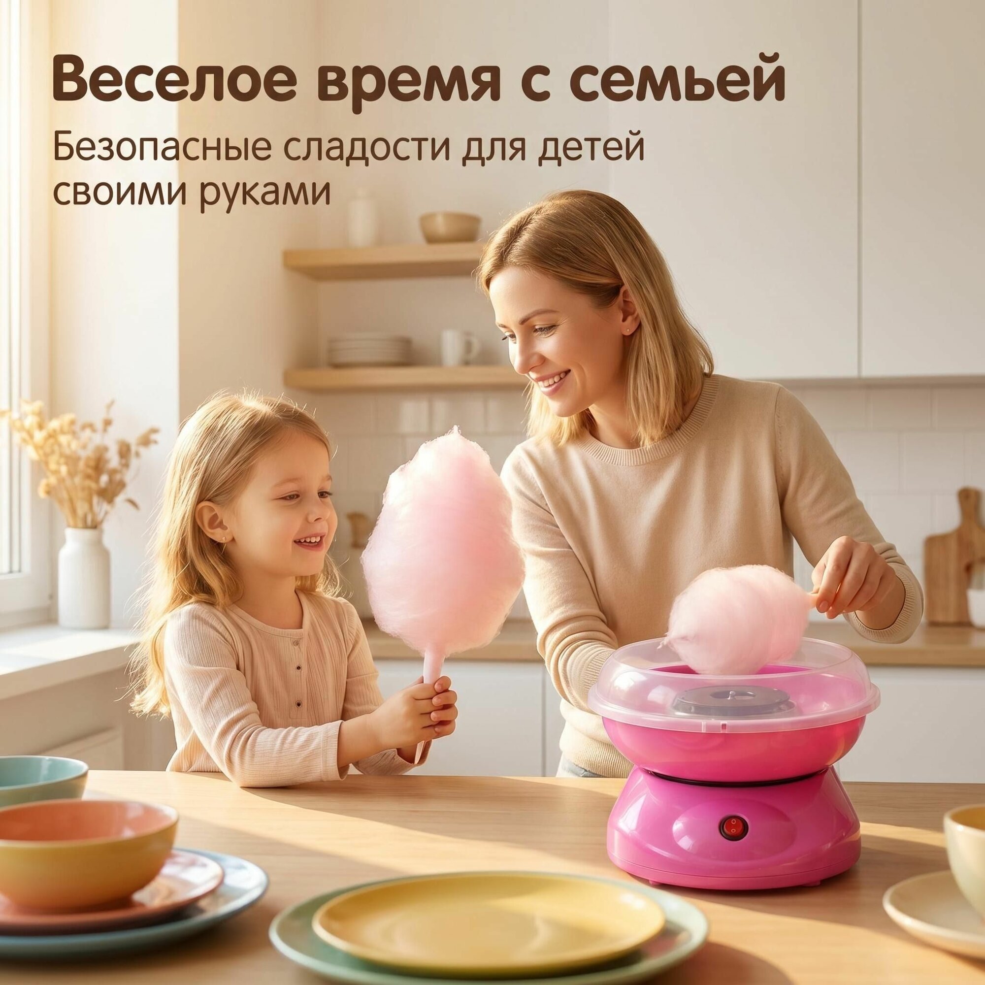 Автоматическая домашняя машина для сахарной ваты, мини размер, создание фигурной цветной ваты для детей