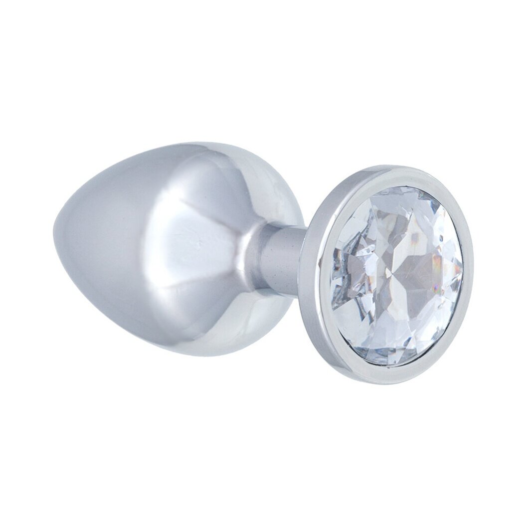 Анальная пробка металлическая "Sparkle Large" с прозрачным кристаллом, размер L, гладкая поверхность, серебристая