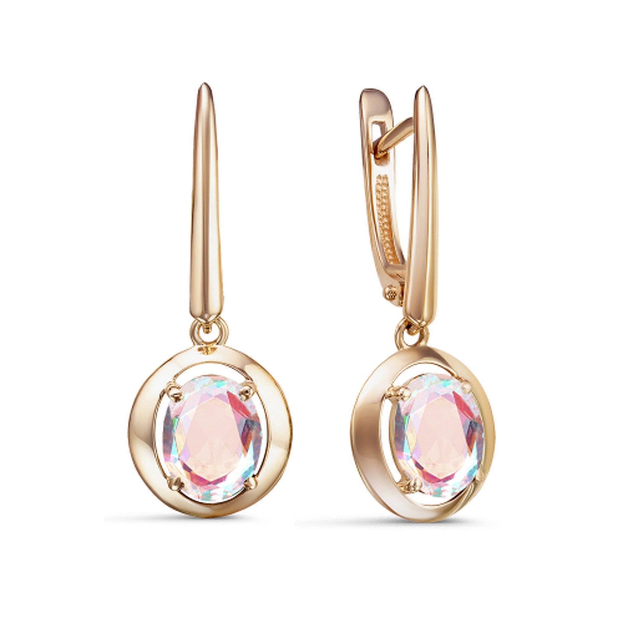 Серьги, красное золото, 585 проба, кварц