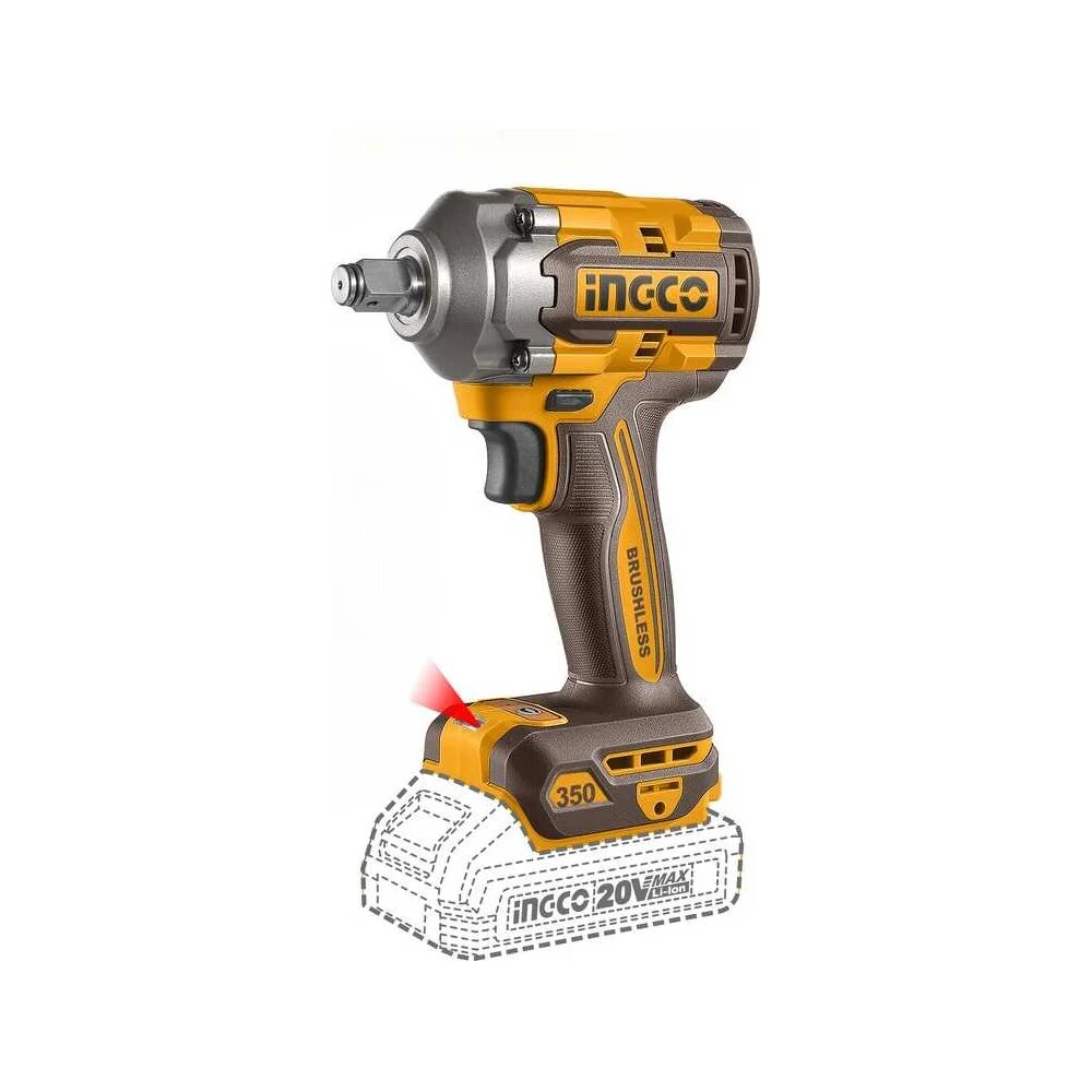 Аккумуляторный ударный гайковерт INGCO 350 Нм, 1/2, 20В б/щ INDUSTRIAL CIWLI20351