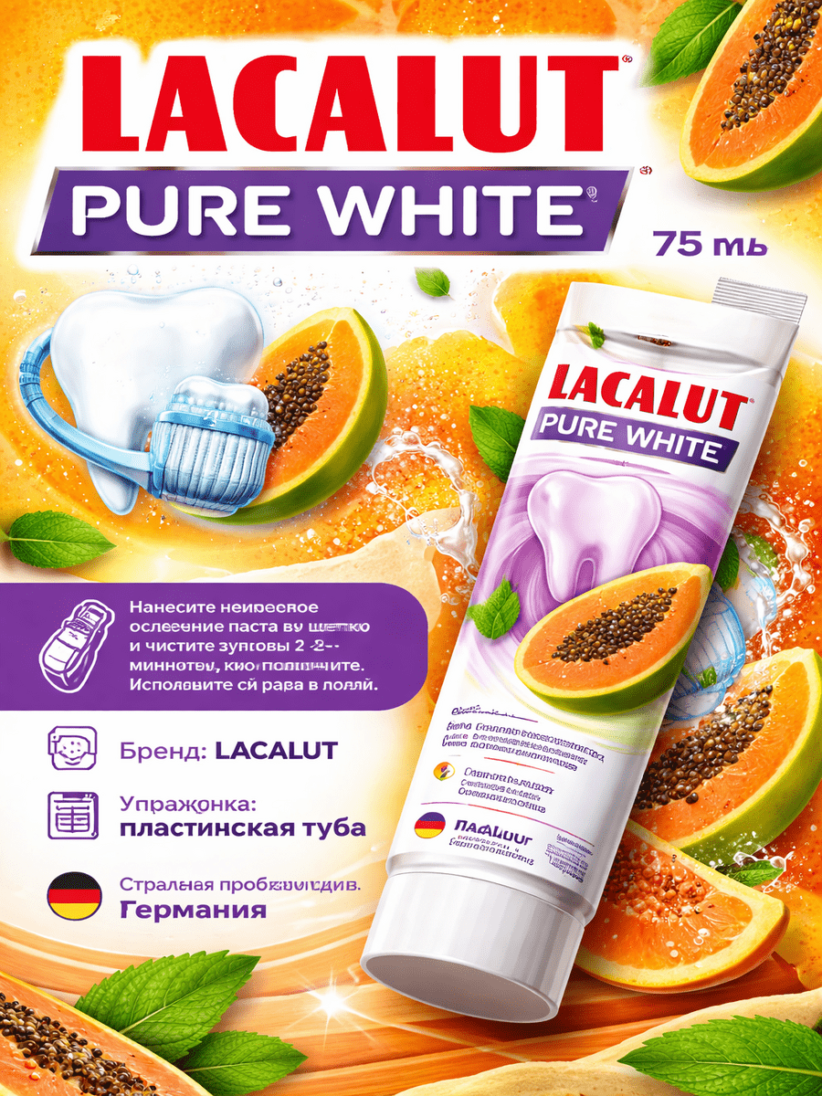 Зубная паста Lacalut Pure White, 75мл