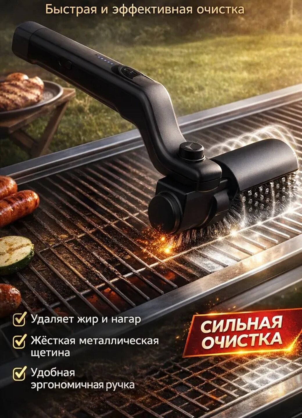 Электрическая щетка для чистки гриля и барбекю, с USB, для пикника, кемпинга, дачи