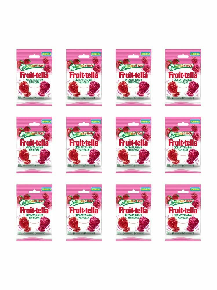 Fruittella Мармелад жевательный с пюре клубники и малины, 36 г, 12 шт