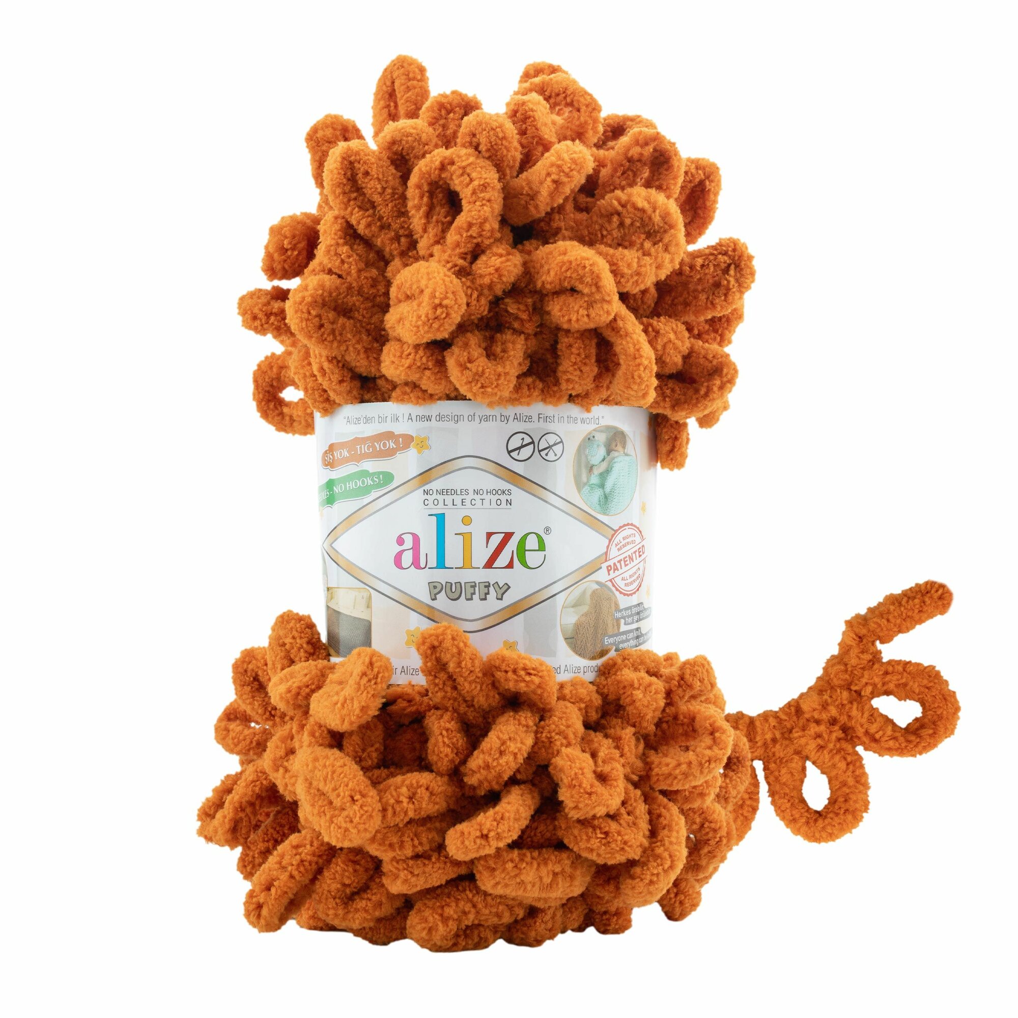 Пряжа для вязания Puffy Alize 4 мотка (9 м, 100 гр), цвет 234 рыжик