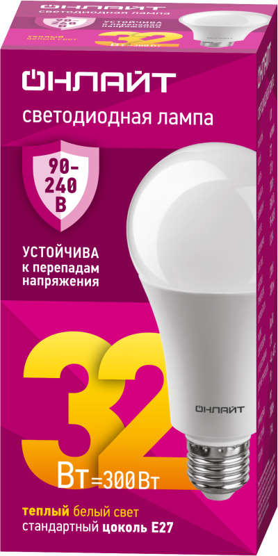 Лампа светодиодная 90 536 OLL-A70-32-230-2.7К-E27 32Вт грушевидная 2700К E27 90-240В PRO онлайт 90536