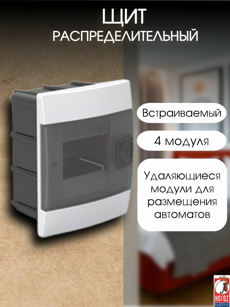 Horoz Electric щит электрический для автоматов на 4 модуля ЩРВ встраиваемый распределительный щит, белая коробка предохранителей 600-000-401