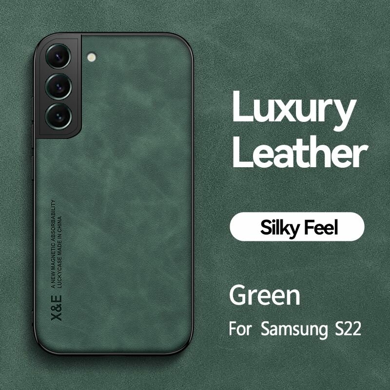 FASNYA Кожаный чехол на Samsung Galaxy S22 (Самсунг галакси C22) с защитой камеры противоударный, ля магнитного авто-держателя