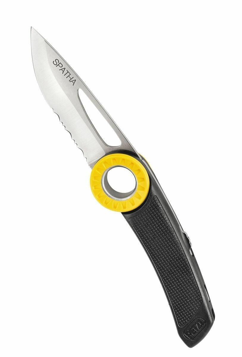 Нож стропорез PETZL SPATHA с отверстием под карабин, черный