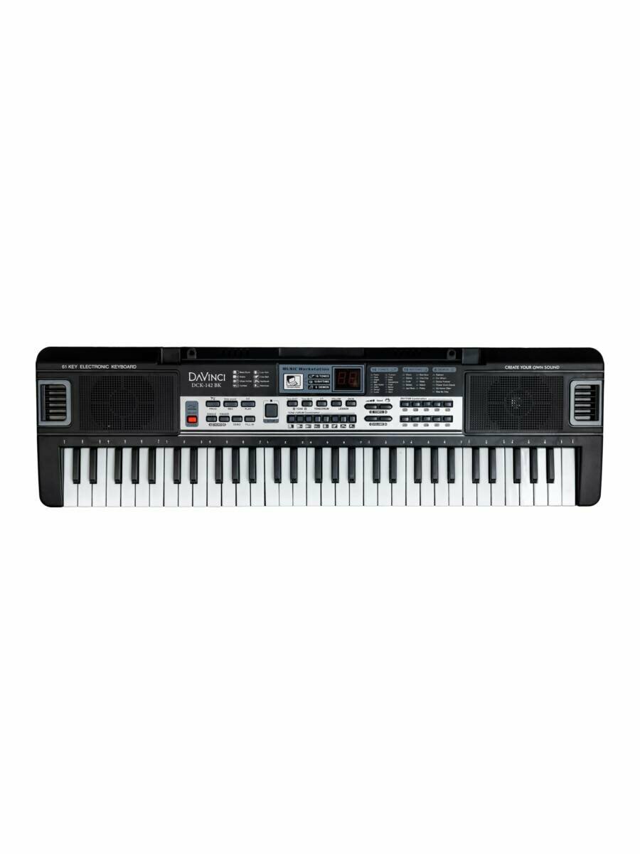Синтезатор детский DAVINCI DCK-142 BK: 61 мини-клавиша, 16 тембров, с микрофоном и адаптером, работает от батарей