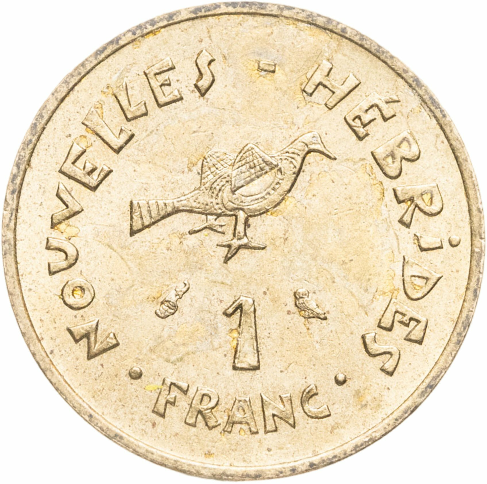 Новые Гебриды 1 франк franc 1970, Латунь, в сохранности XF