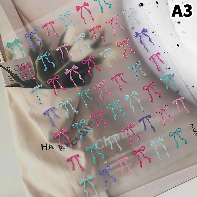 AQTOCNA 5D наклейки для ногтей с бантиками и волнистым узором A3