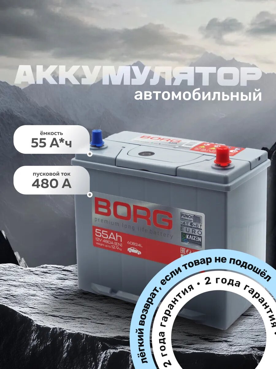 Аккумулятор автомобильный BORG Premium 60B24L 55 А*ч обратная полярность